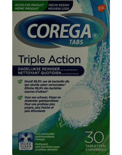 Tabs Triple Action Whitening Corega 30 pieces - Gezondheid aan huis ...